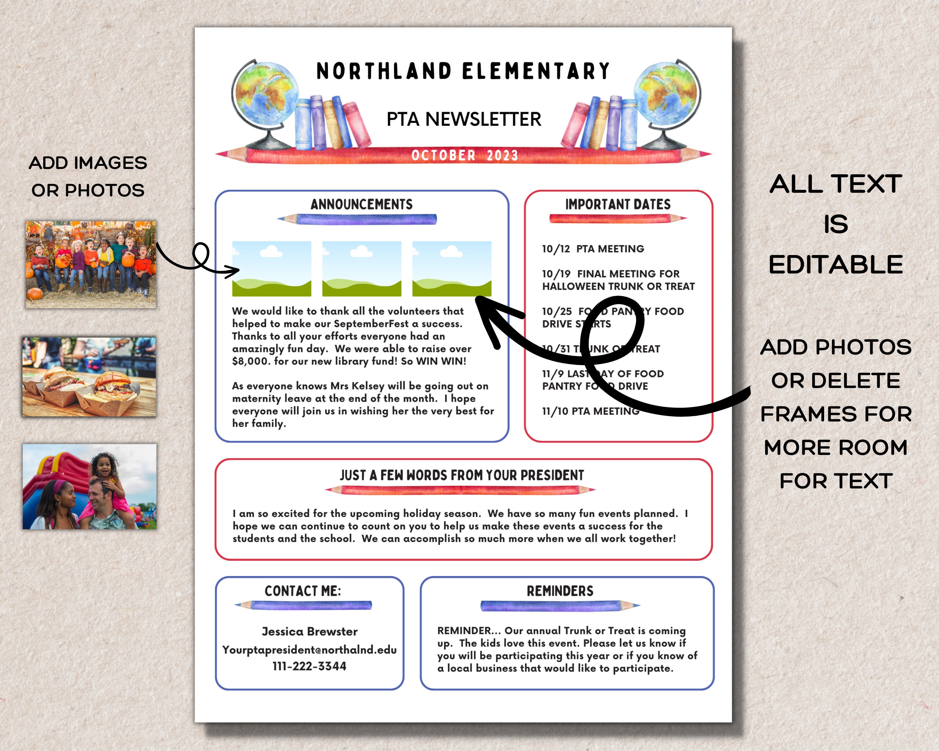 PTA PTO Newsletter Template, School Announcements and Event Calendar ...