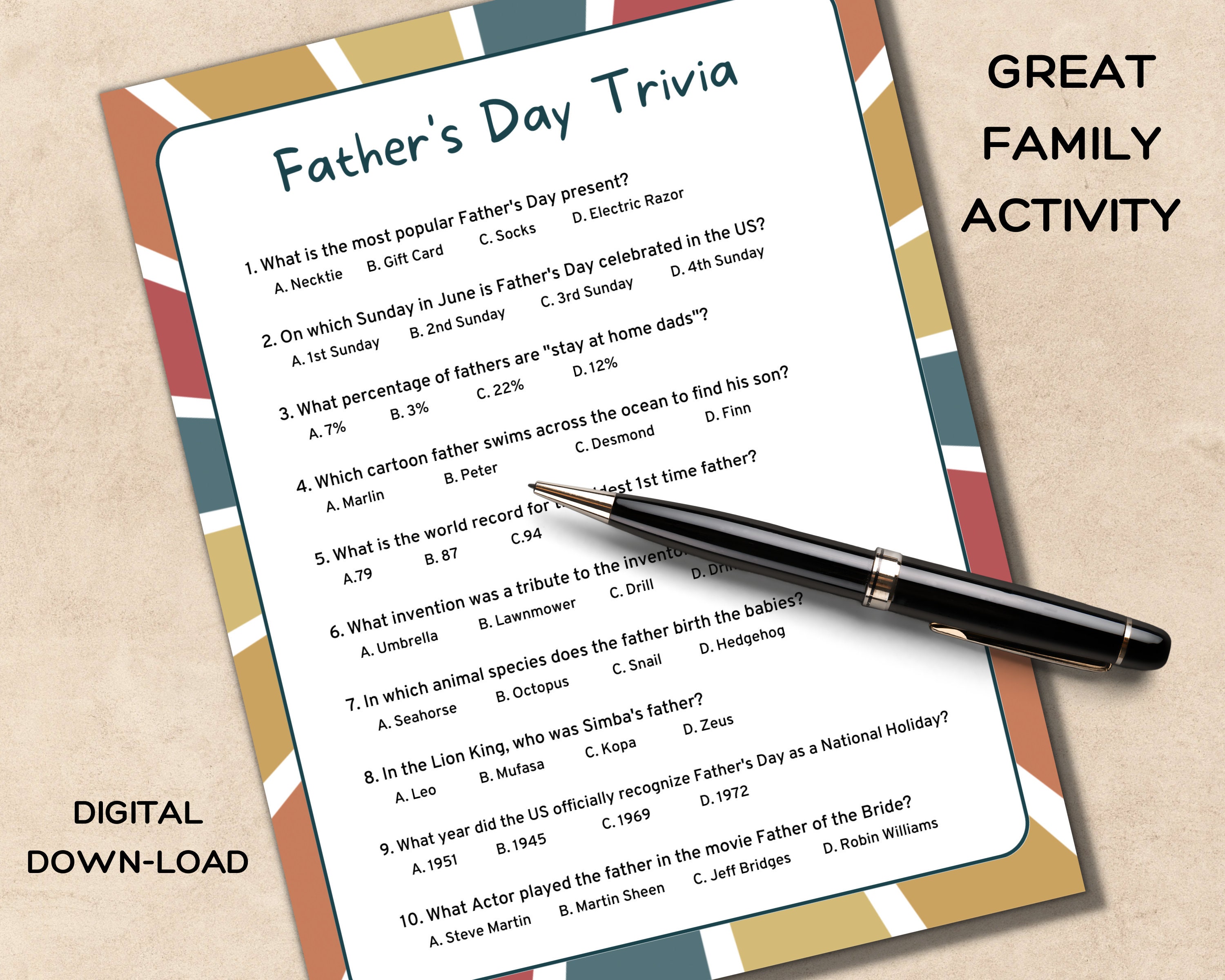 Fathers Day Trivia, Family Game Night, Fathers Day Games, - Etsy