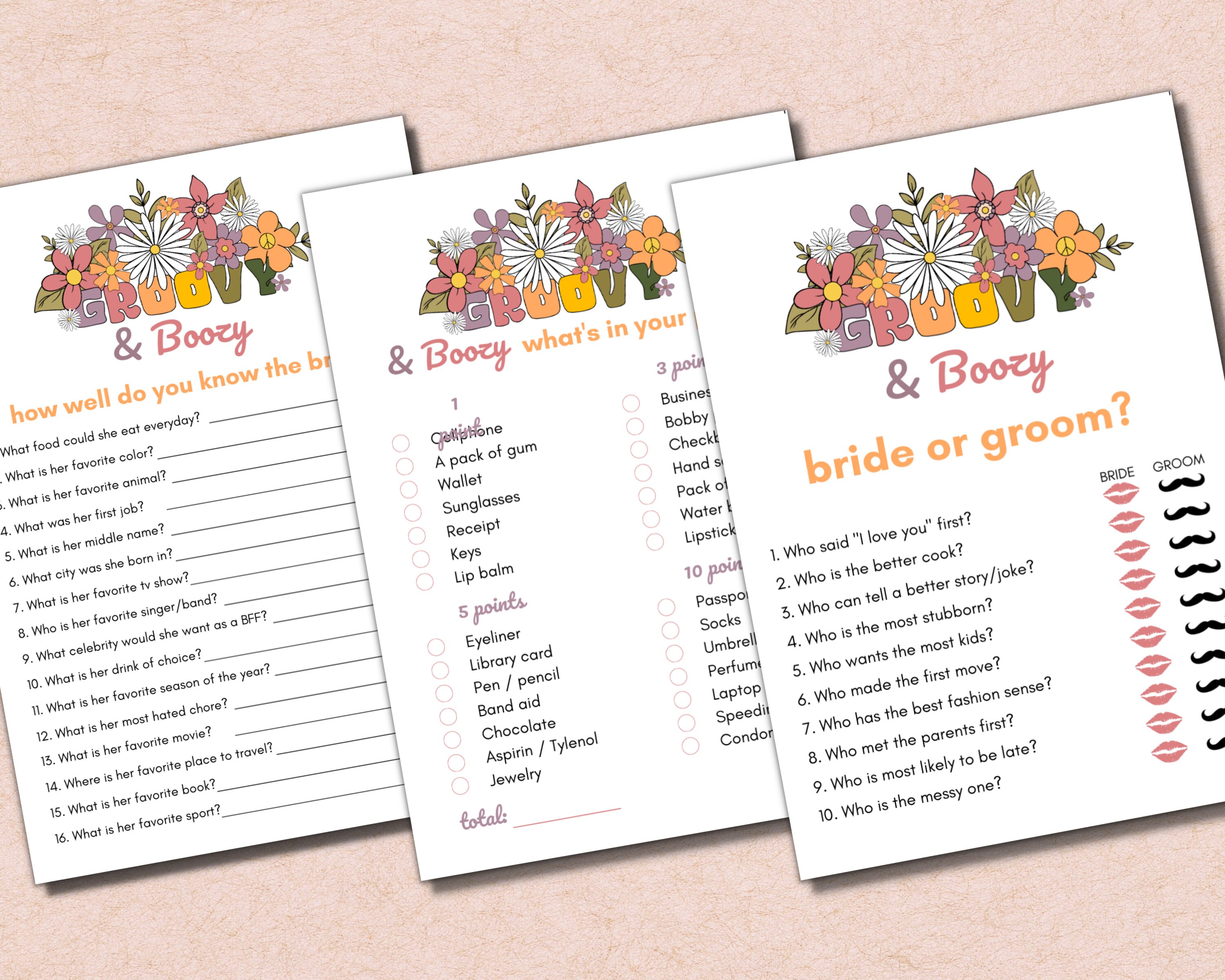 Groovy and Boozy Game Bundle Dazed and Engaged Bachelorette - Etsy