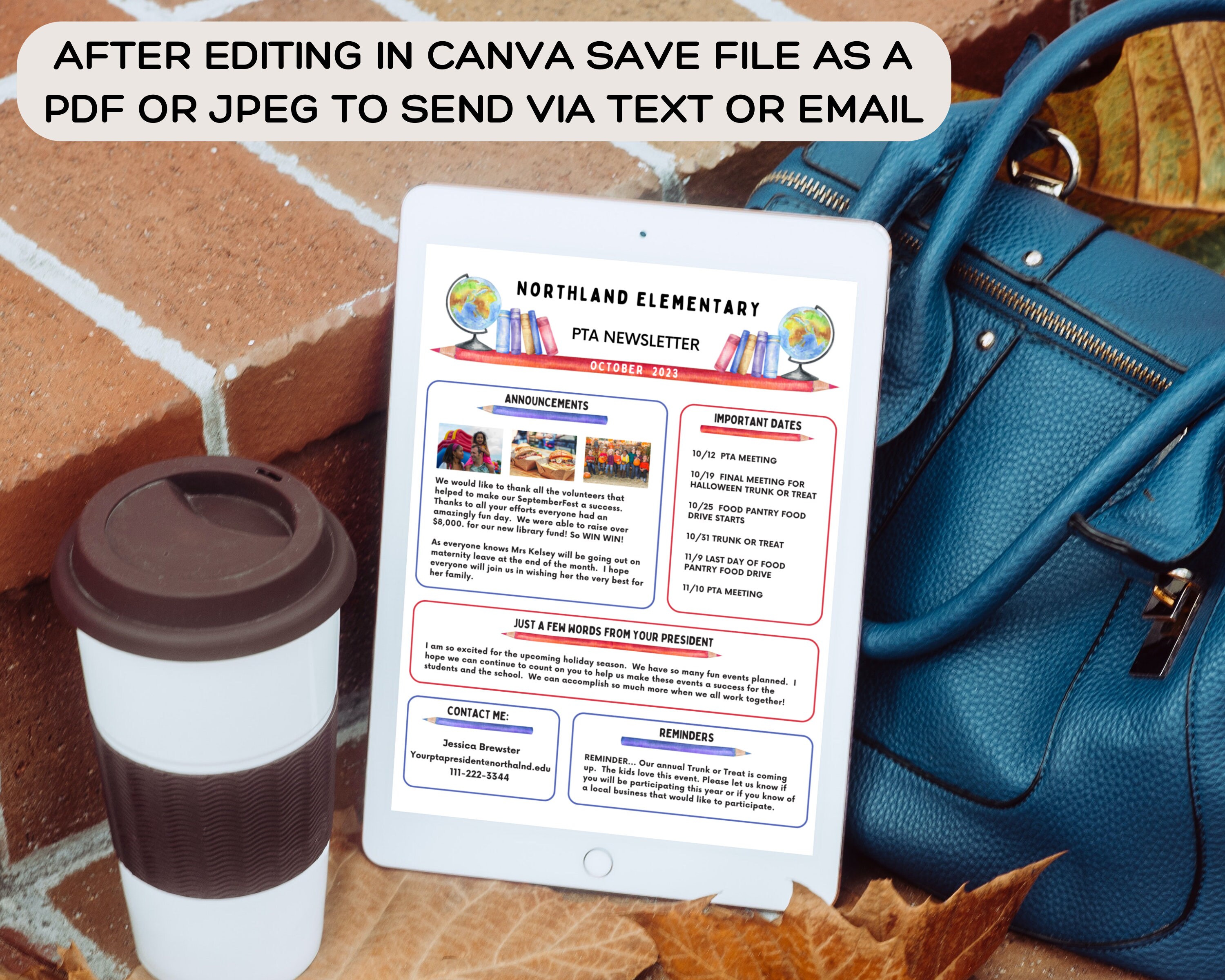 PTA PTO Newsletter Template, School Announcements and Event Calendar ...