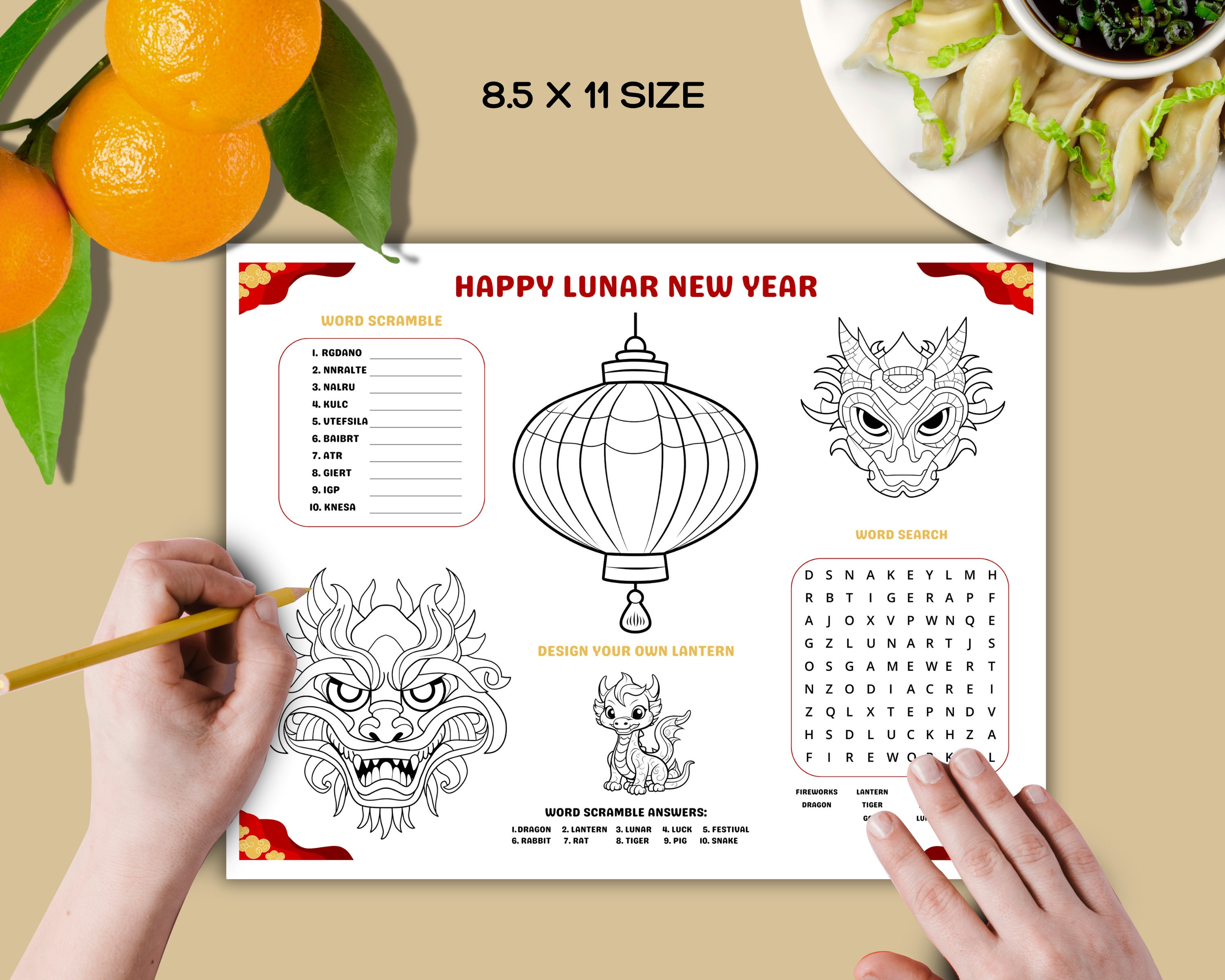 Lunar New Year Activity Placemats, Chinese New Year Dragon Coloring ...
