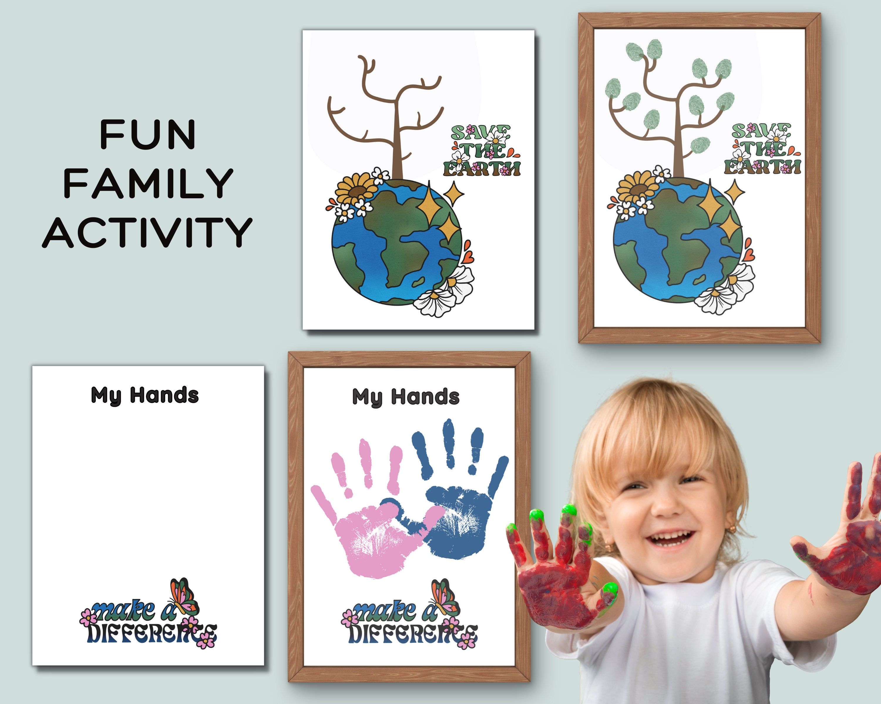 Earth Day Printable Handprint Art Bundle, Earth Day Fingerprint Craft ...