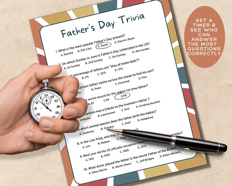 Fathers Day Trivia, Family Game Night, Fathers Day Games, - Etsy