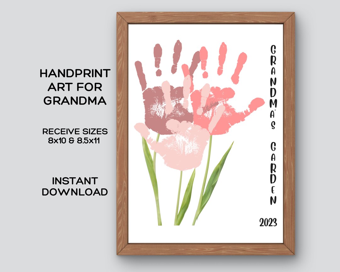 Flower Handprint Art Gift From Grandkids, Grandma's Garden Handprint ...