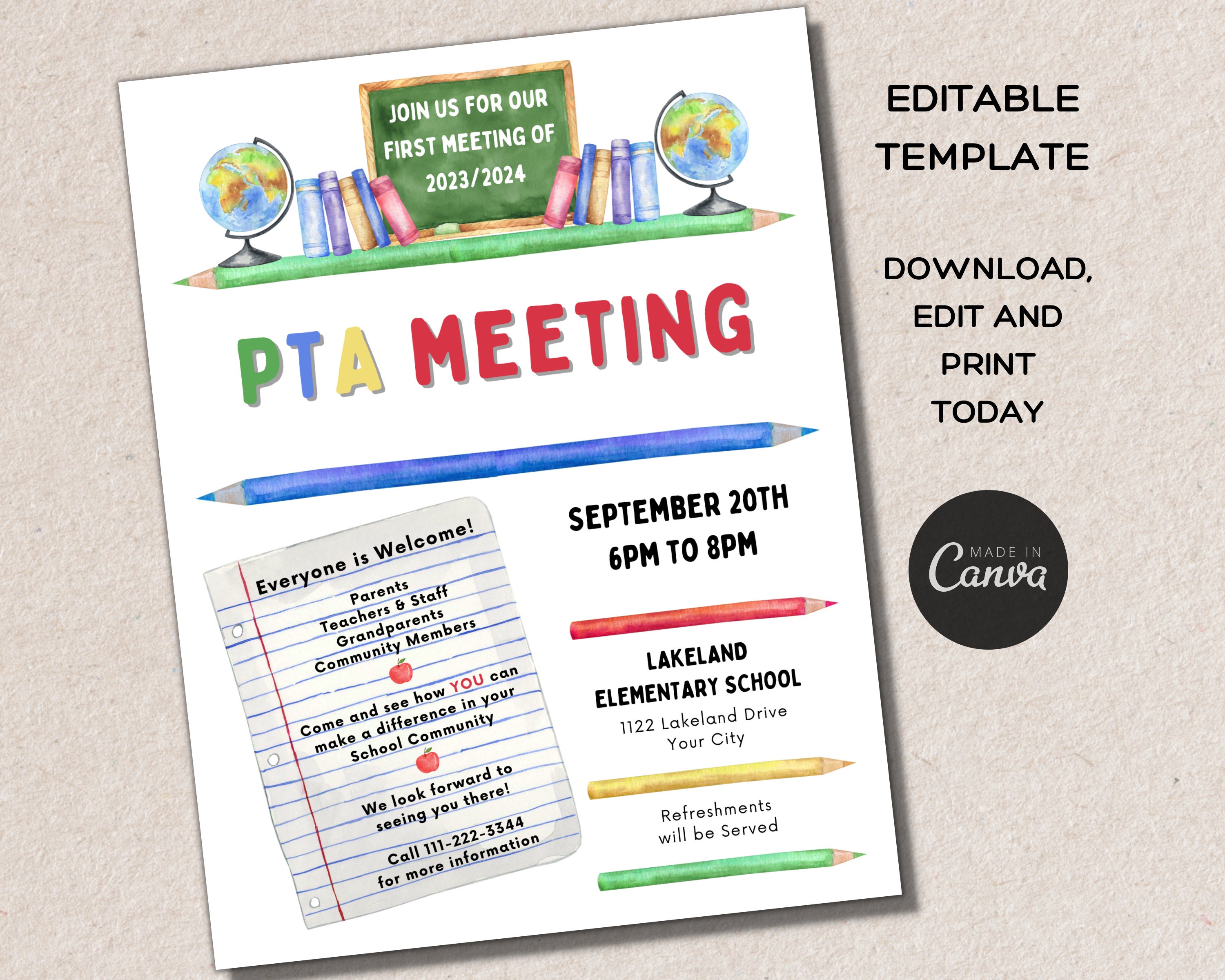 PTA Meeting Flyer, PTO Event Flyer Template, School Organization ...