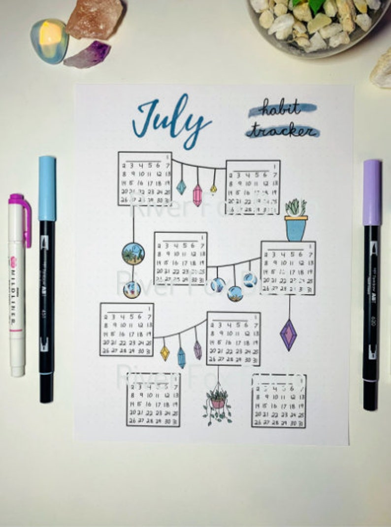 Printable Hand-drawn Habit Tracker With Plants & Crystals - Etsy