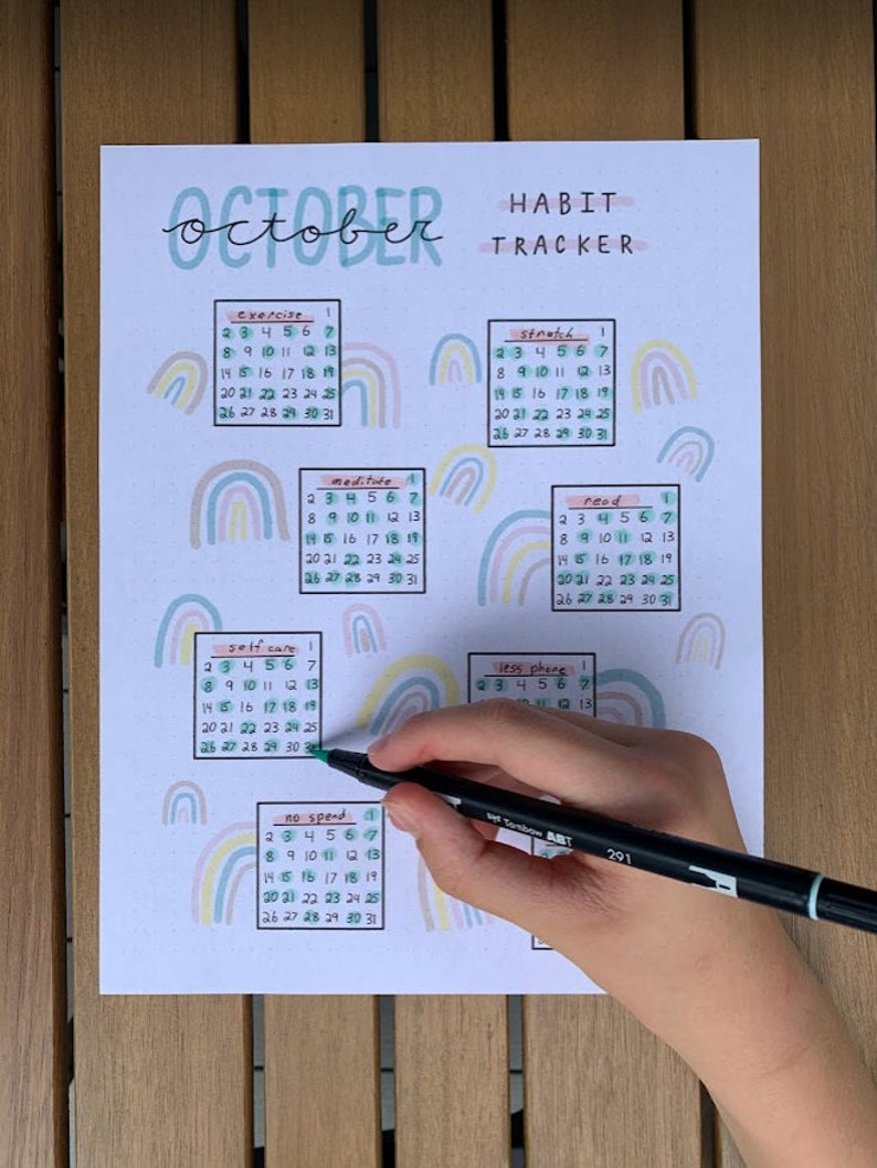 Printable Hand-drawn Habit Tracker With Pastel Rainbow Design - Etsy