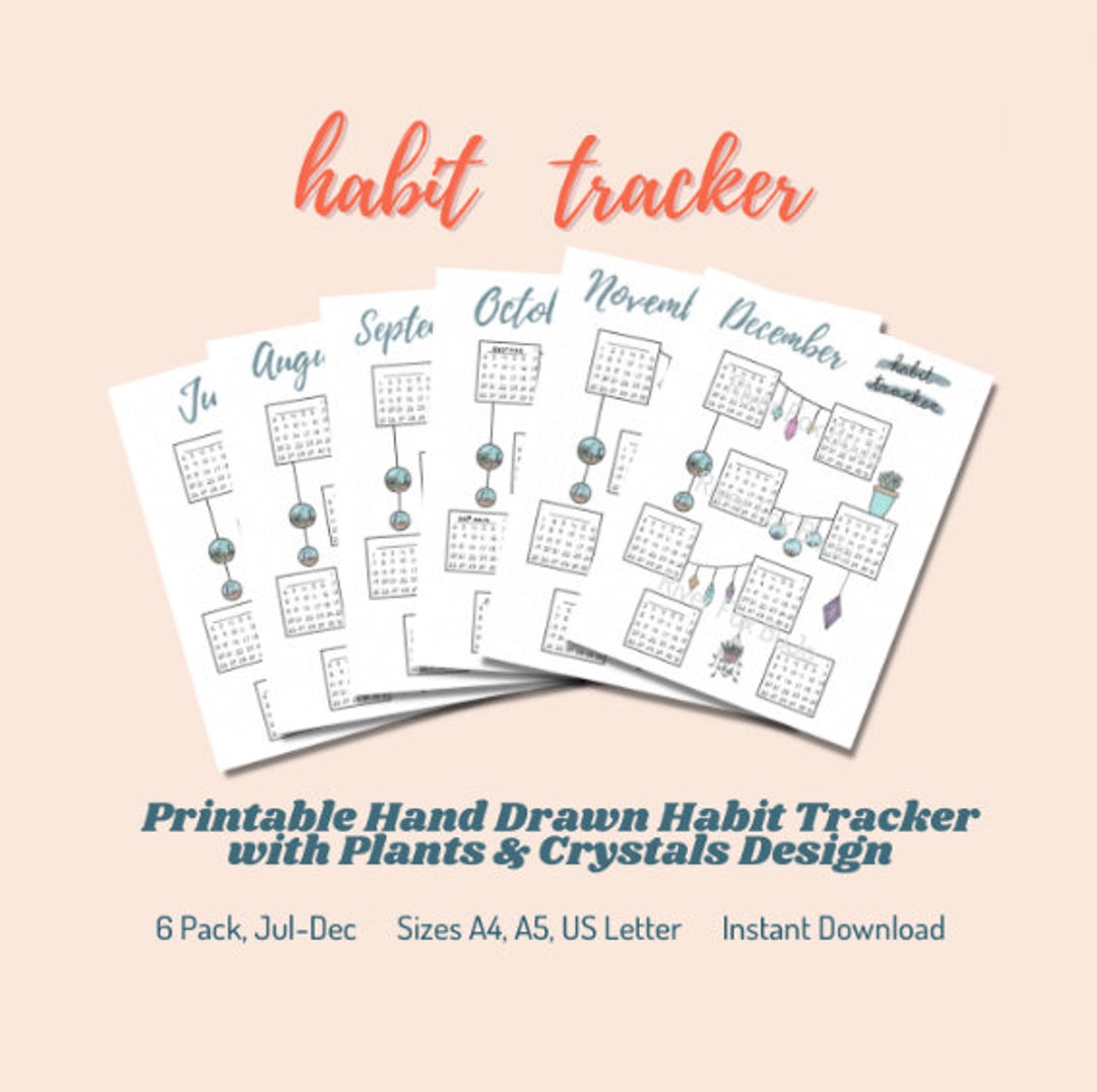 Printable Hand-drawn Habit Tracker With Plants & Crystals Design for ...