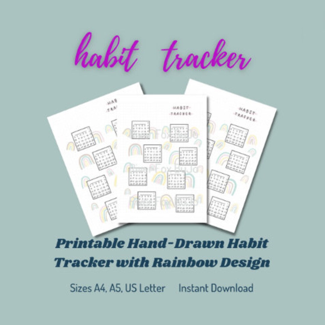 Printable Hand-drawn Habit Tracker With Pastel Rainbow Design for ...