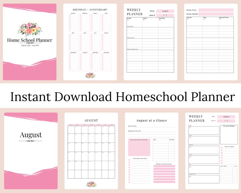 Homeschool Planner Pretty in Pink Teacher Planner Student Planner ...