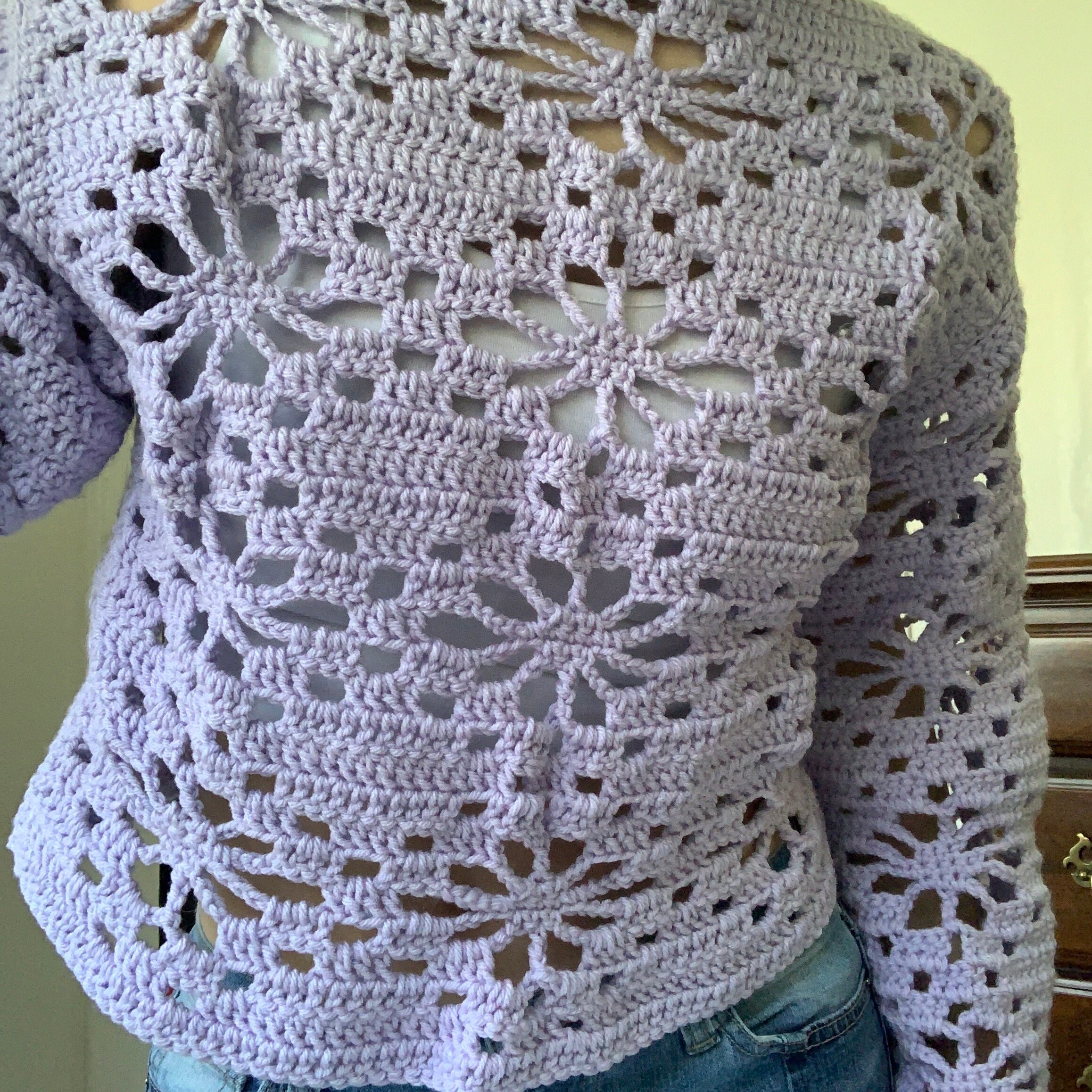 Crochet Purple Flower Cut-out Loose-fitting Sweater | Premade - Etsy