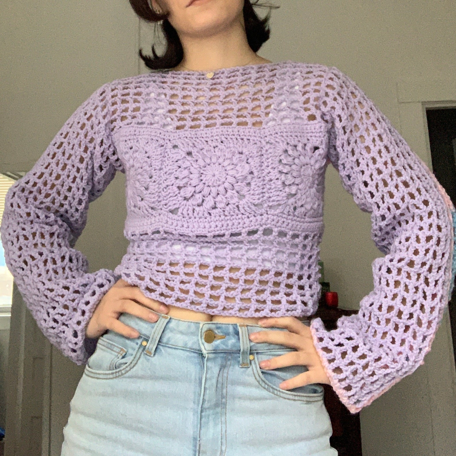 Crochet Mesh Sweater Floral Granny Square PATTERN - Etsy