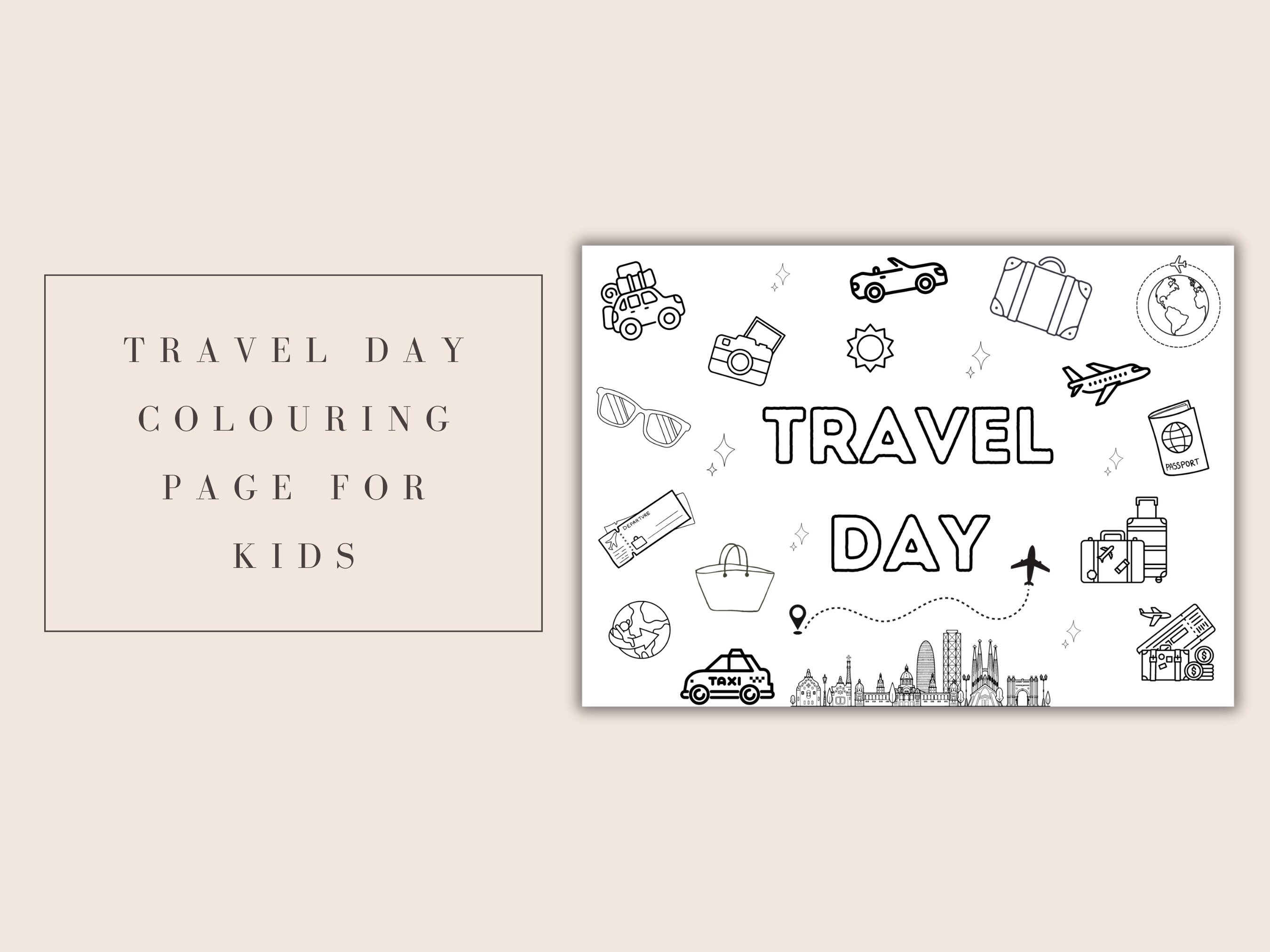 Printable Travel Day Coloring Page Activity for Kids Fun & Creative ...