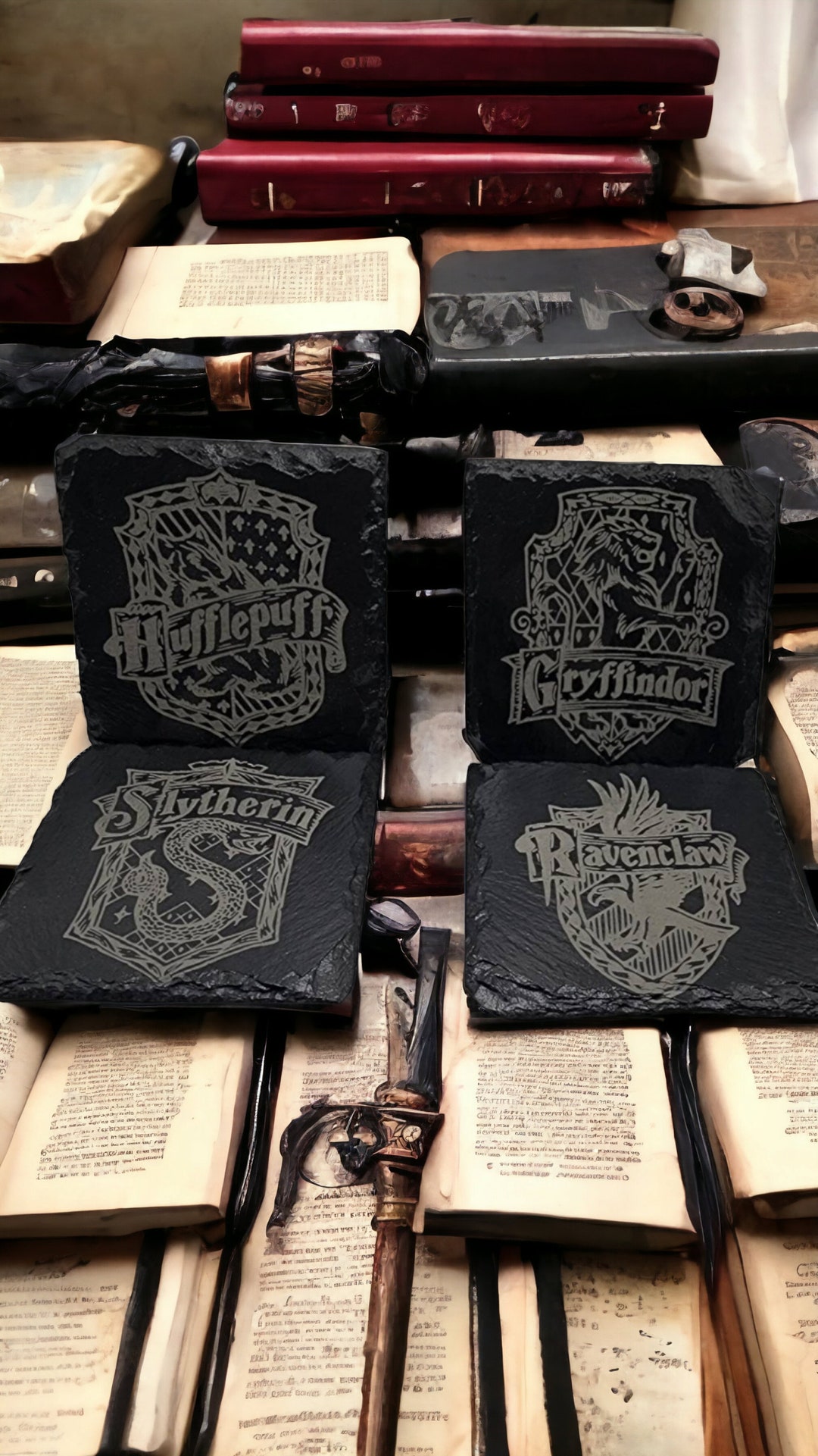 HP Houses Slate Coasters Set of 4 With Holder - Etsy