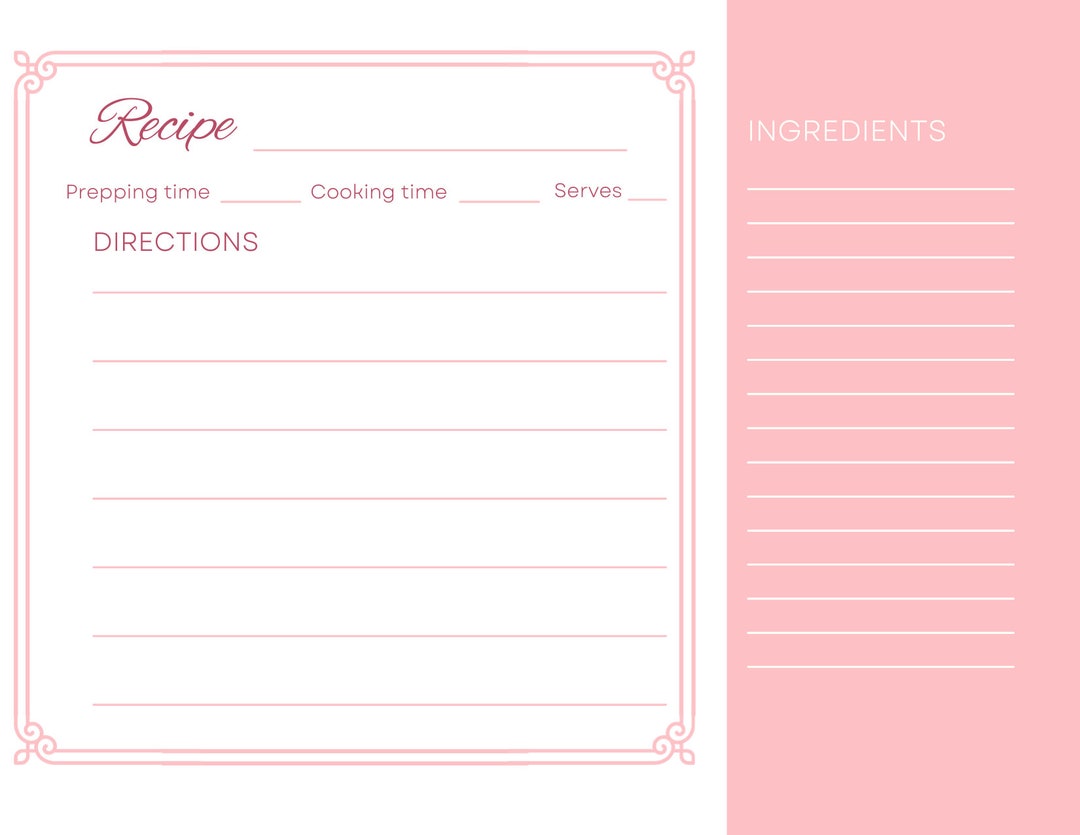 Recipe Card (front & Back Template) - Etsy