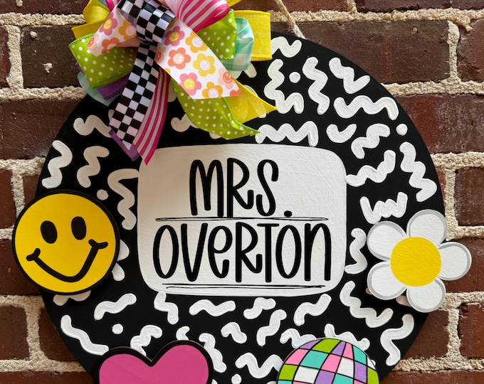 Retro Smiley Face Round Teacher Door Hanger - Etsy