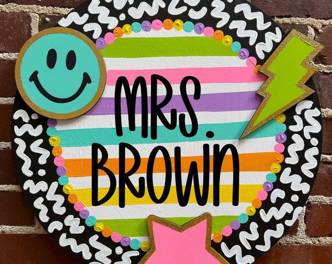 Retro Smiley Face Teacher Door Hanger - Etsy