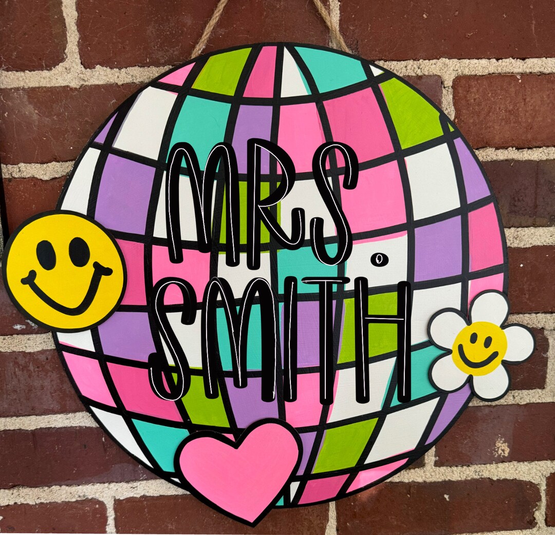 Retro Disco Ball Teacher Door Hanger - Etsy