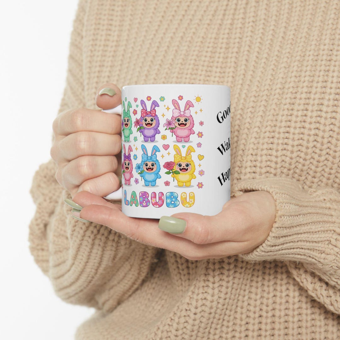Labubu Cheerful Bunny Ceramic Mug, Cute Animal Mug, Morning Coffee Cup ...