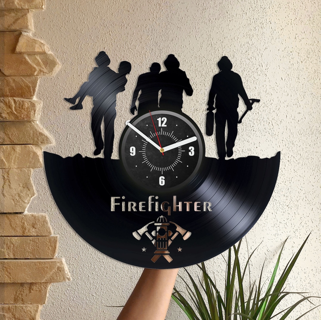 Firefighter Vinyl Record Laser Cut Wall Clock Modern Wall - Etsy