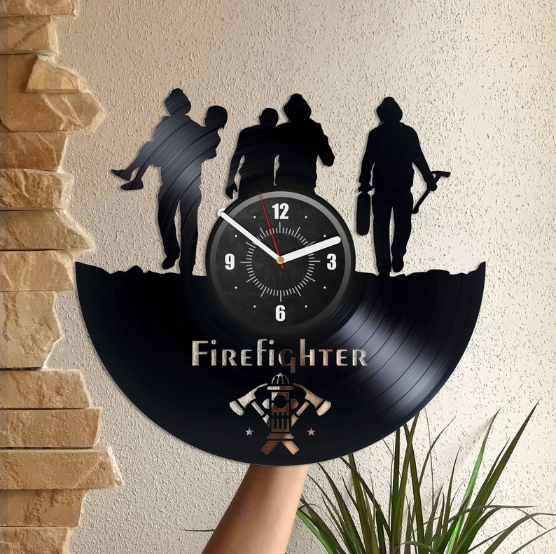 Firefighter Vinyl Record Laser Cut Wall Clock Modern Wall - Etsy