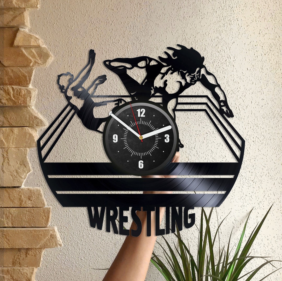 Wrestling Vinyl Record Black Wall Clock Creative Gym Decor Ideas Sport ...