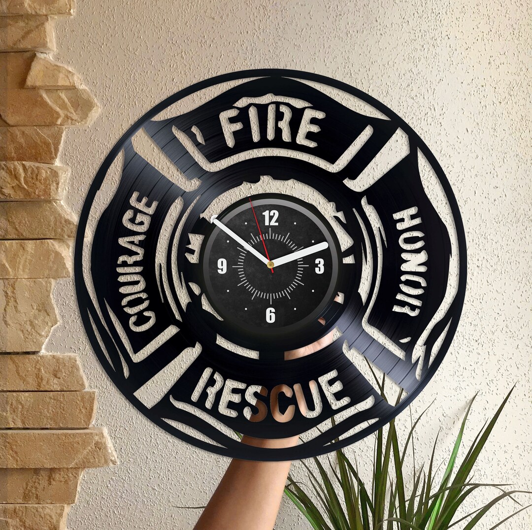 Fire Department Vinyl Record Round Wall Clock Fire Rescue Office Wall ...