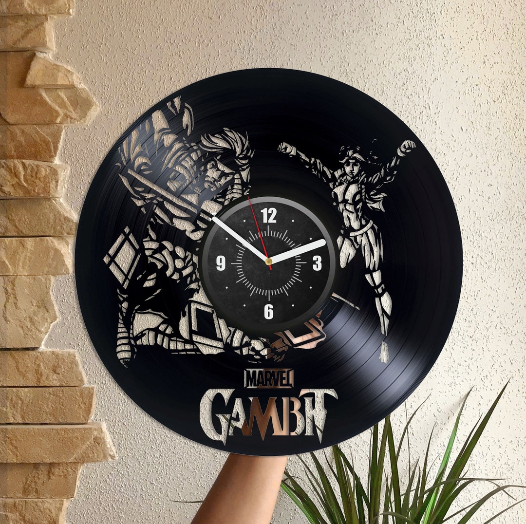 Gambit Vinyl Record Round Wall Clock Marvels Heroes Comic Book Art Nursery Wall Decor Vintage ...