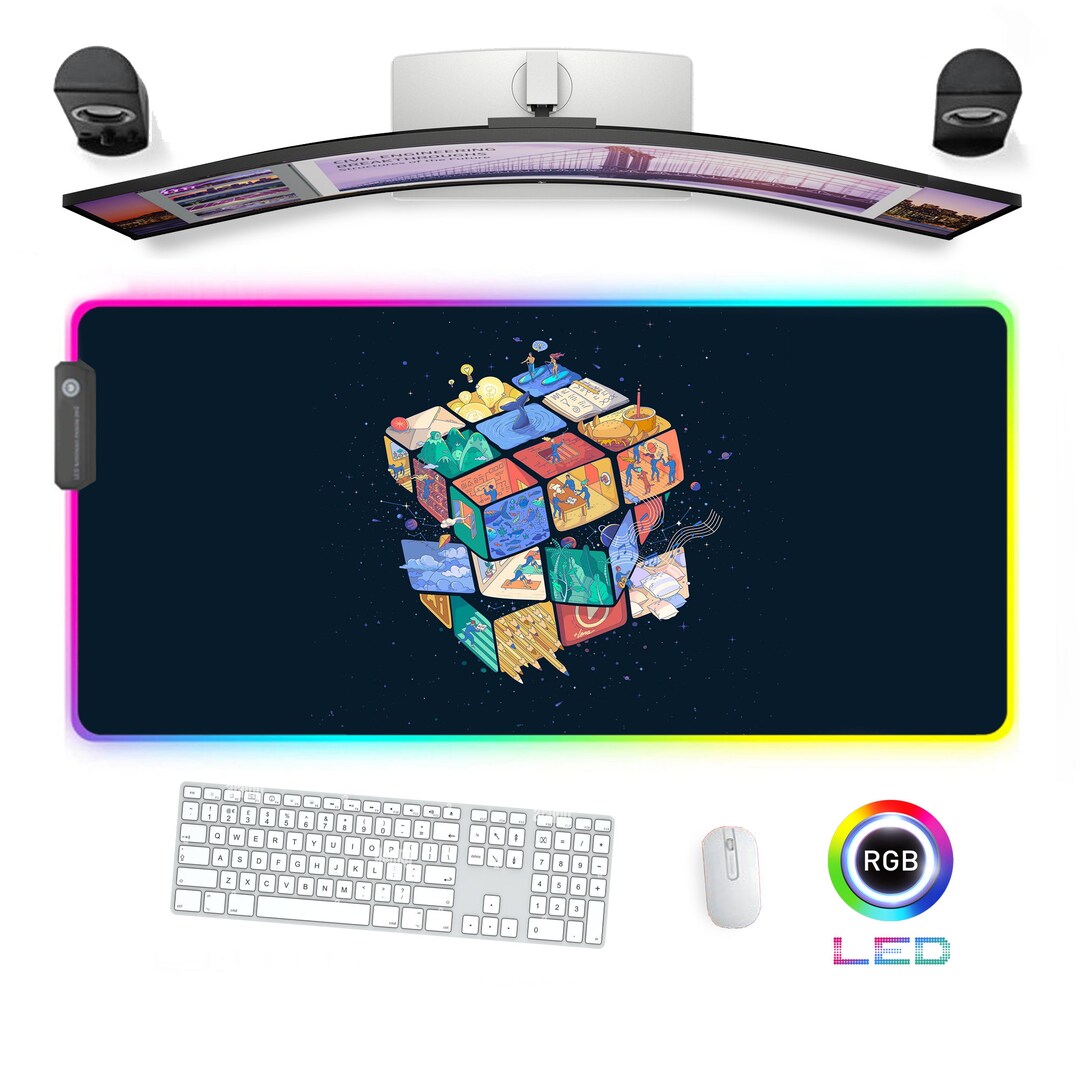 RGB Gaming Mouse Pad Desk Mat Led Mousepad Cube Rubik - Etsy