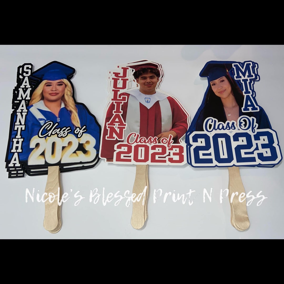 Custom Grad Fans, Graduation Fans, Head on a Stick, Custom Face Fans ...