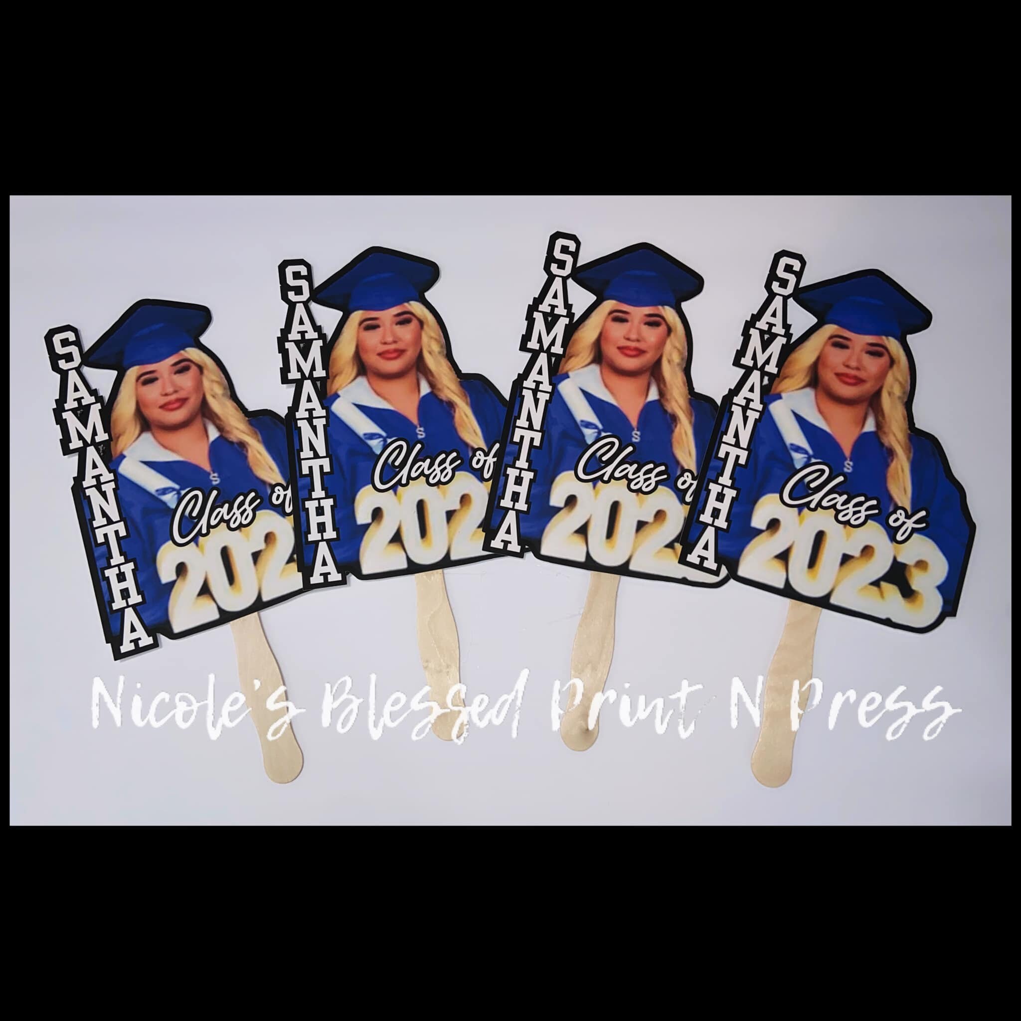 Custom Grad Fans, Graduation Fans, Head on a Stick, Custom Face Fans ...