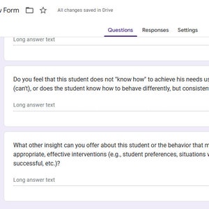 FBA Teacher Interview Google Form, Functional Behavior Assessment ...