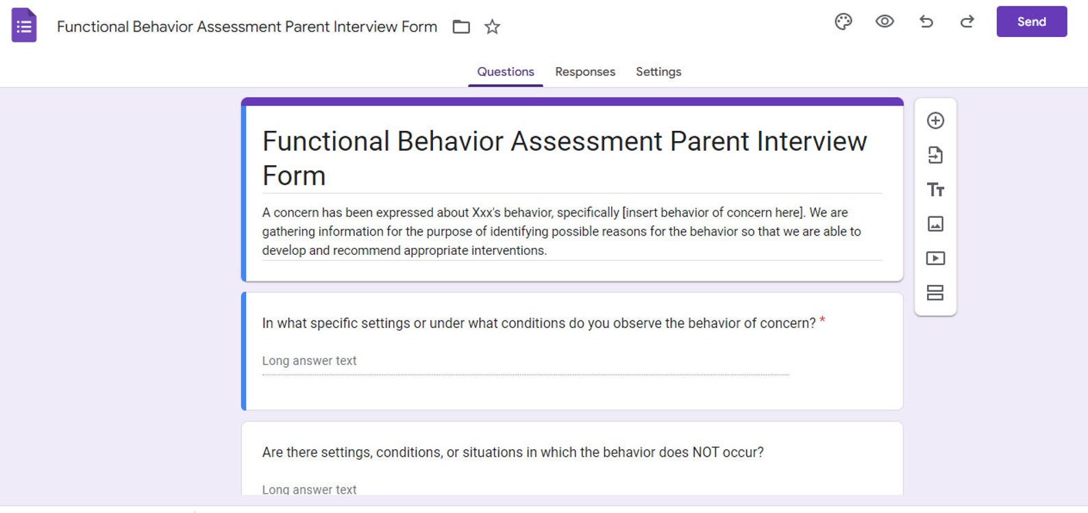 FBA Parent Interview Google Form, Functional Behavior Assessment ...
