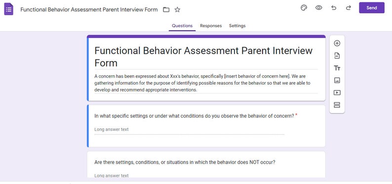 FBA Parent Interview Google Form, Functional Behavior Assessment ...