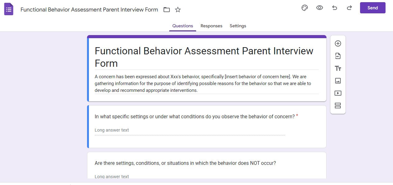 FBA Parent Interview Google Form, Functional Behavior Assessment ...