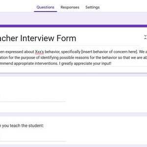 FBA Teacher Interview Google Form, Functional Behavior Assessment ...