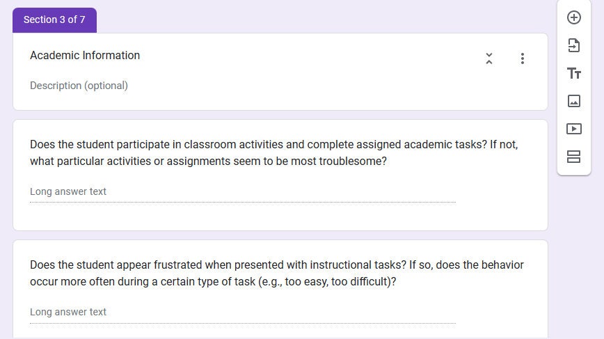 FBA Teacher Interview Google Form, Functional Behavior Assessment ...
