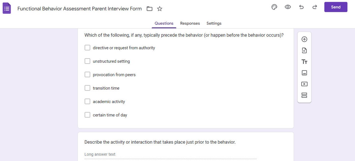 FBA Parent Interview Google Form, Functional Behavior Assessment ...