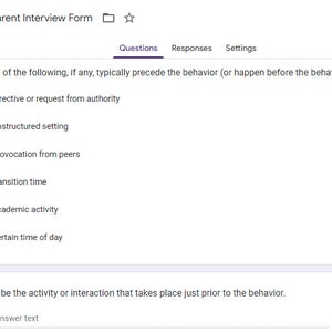 FBA Parent Interview Google Form, Functional Behavior Assessment ...