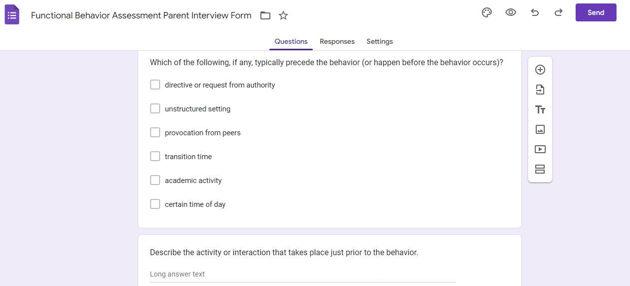 FBA Parent Interview Google Form, Functional Behavior Assessment ...