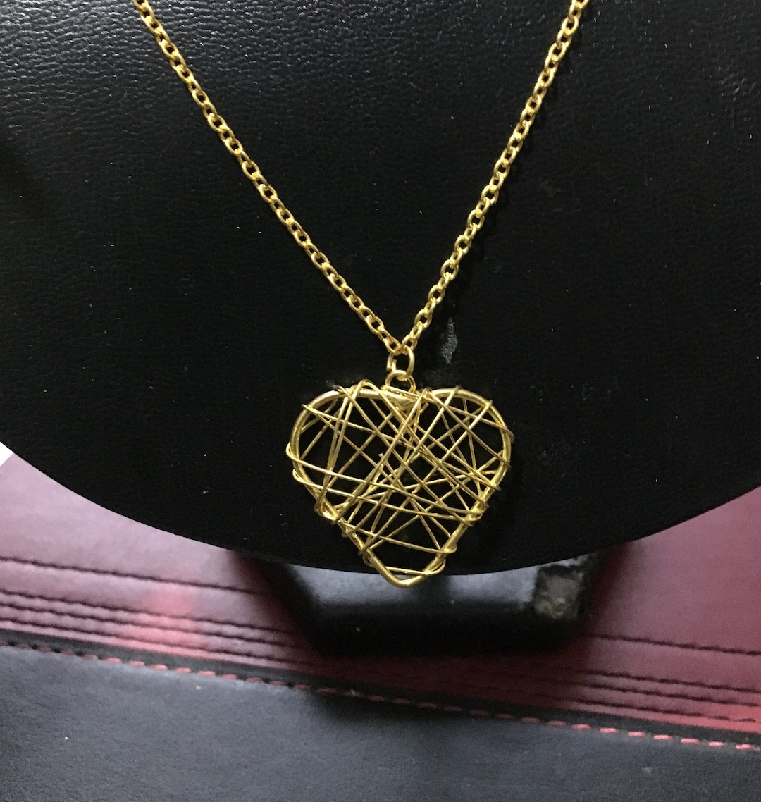 Goldtone Wire Wrap Heart Necklace - Etsy