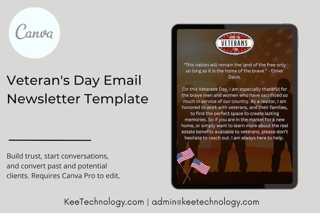Veteran's Day Real Estate Email Newsletter Template | Edit in Canva or ...