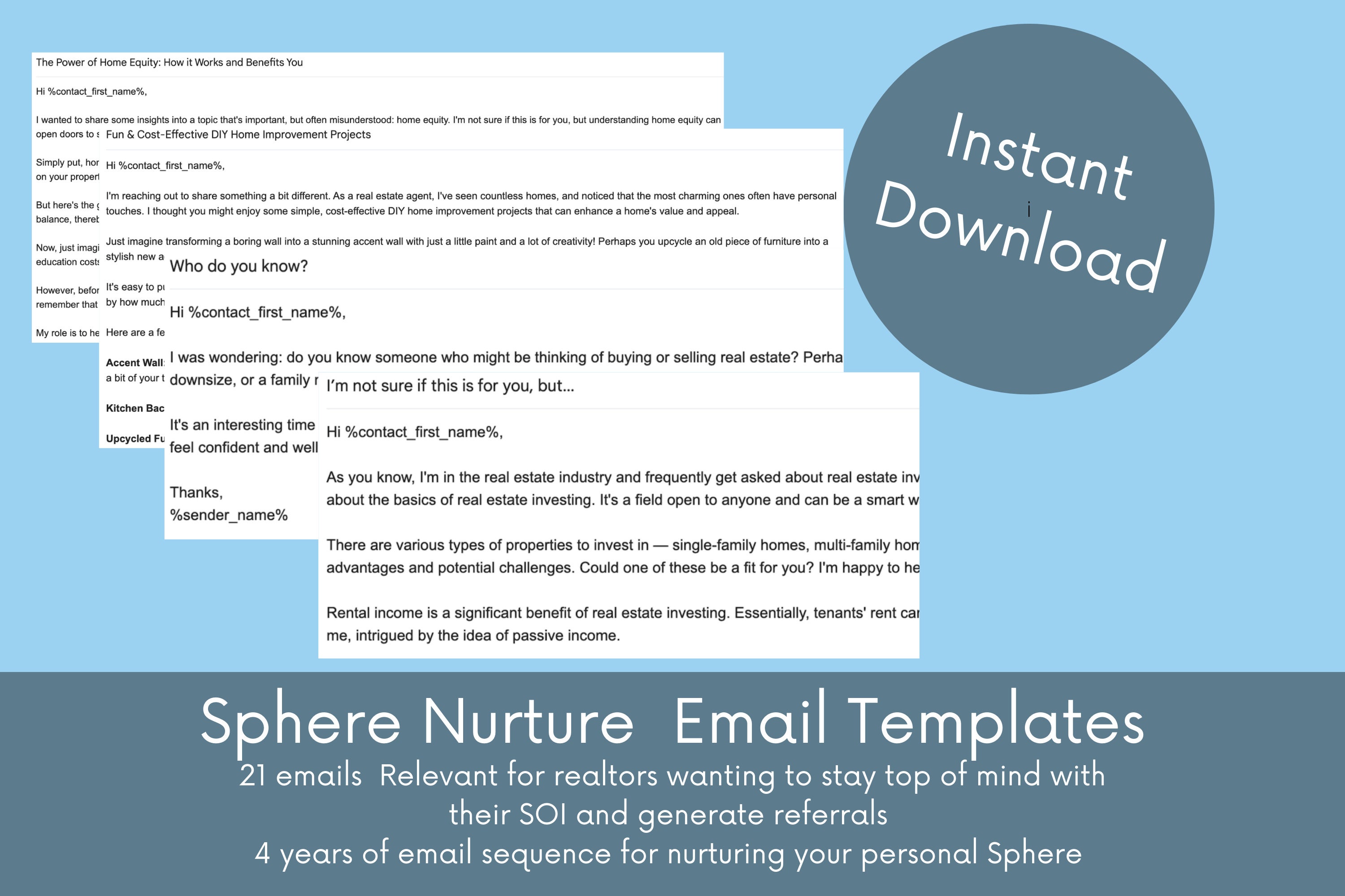 Sphere Nurture Email Drip Templates for Real Estate Agents, 21 Instant ...