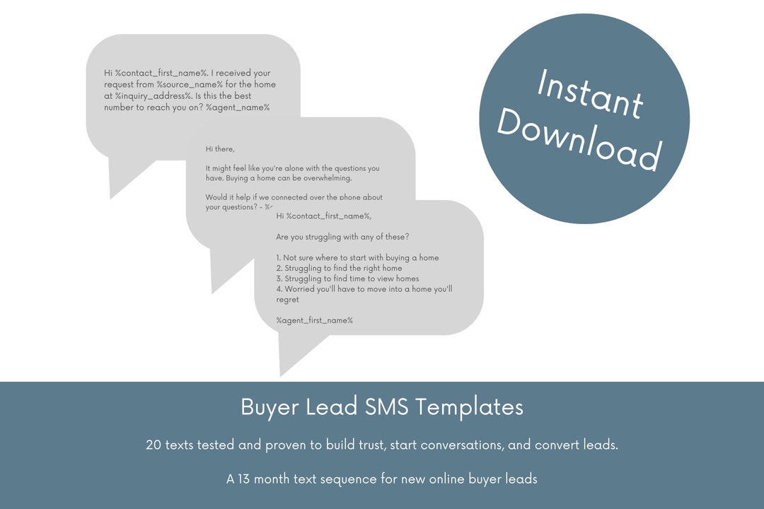 Buyer Leads Real Estate Agent SMS Drip Templates, 20 Digital Download ...