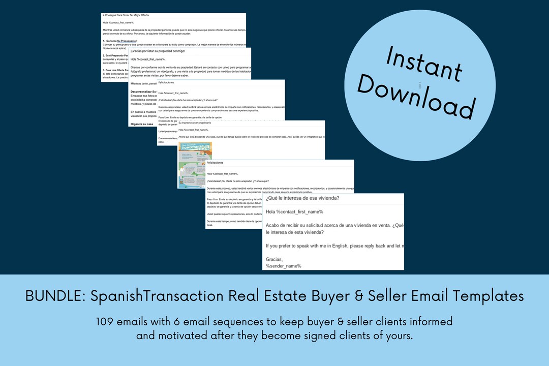 Spanish español TRANSACTION BUNDLE Email Drip Templates for Real Estate ...