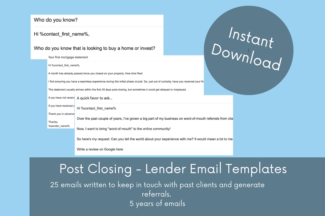 Past Client Email Drip Templates for Lenders, 25 Instant Download ...