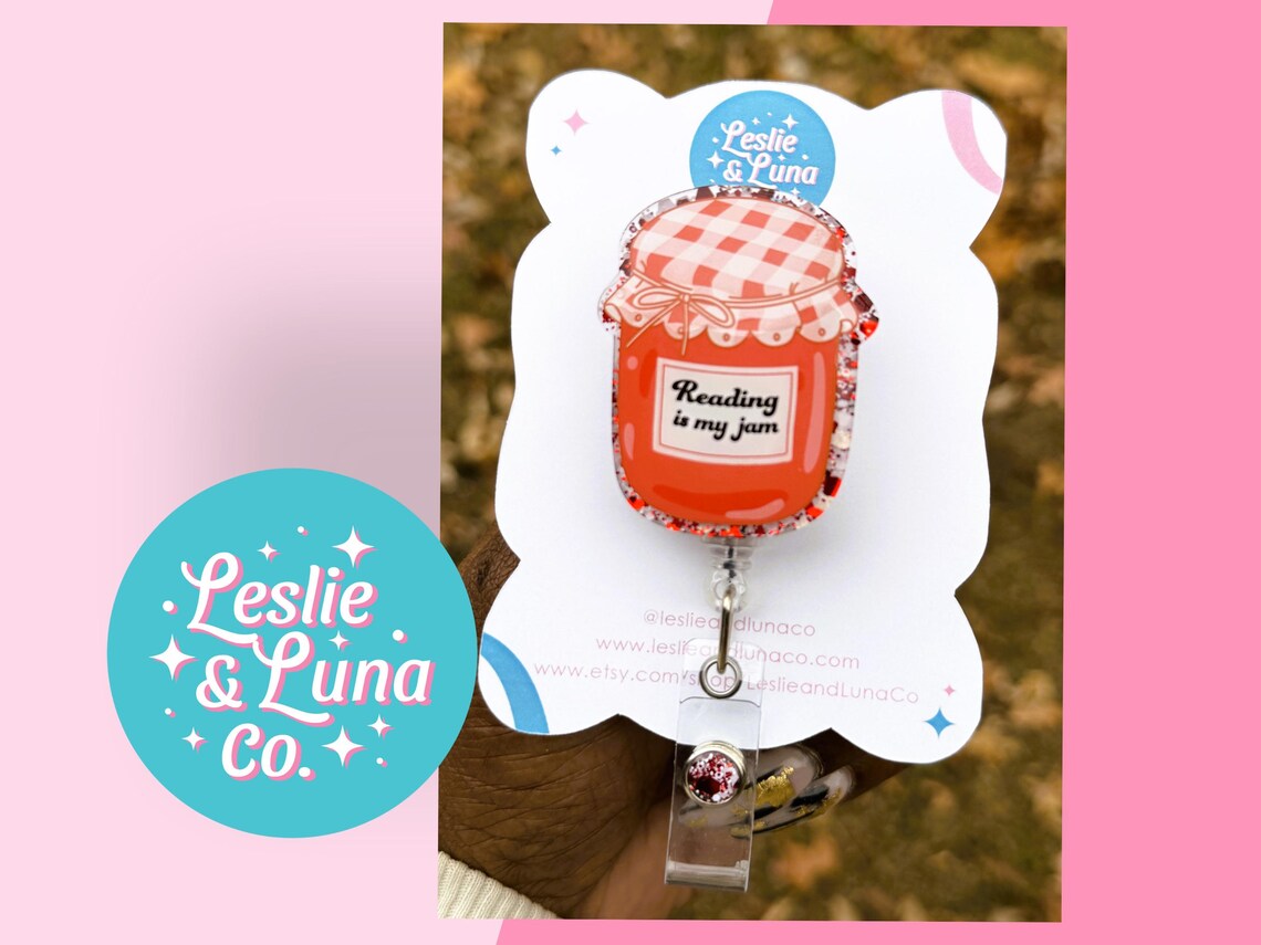 Reading is My Jam Badge Reel, Glitter Badge Reel, Retractable ID Badge ...