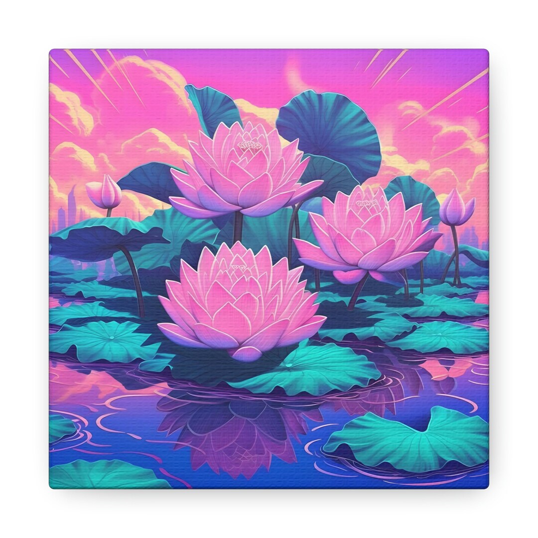 Vaporwave Lotus Flowers: Pastel Zen Wall Art for Tranquil - Etsy