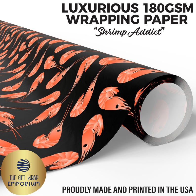 Shrimp Addict Wrapping Paper, Fun Seafood Gift Wrap, Prawn Gift Wrap ...