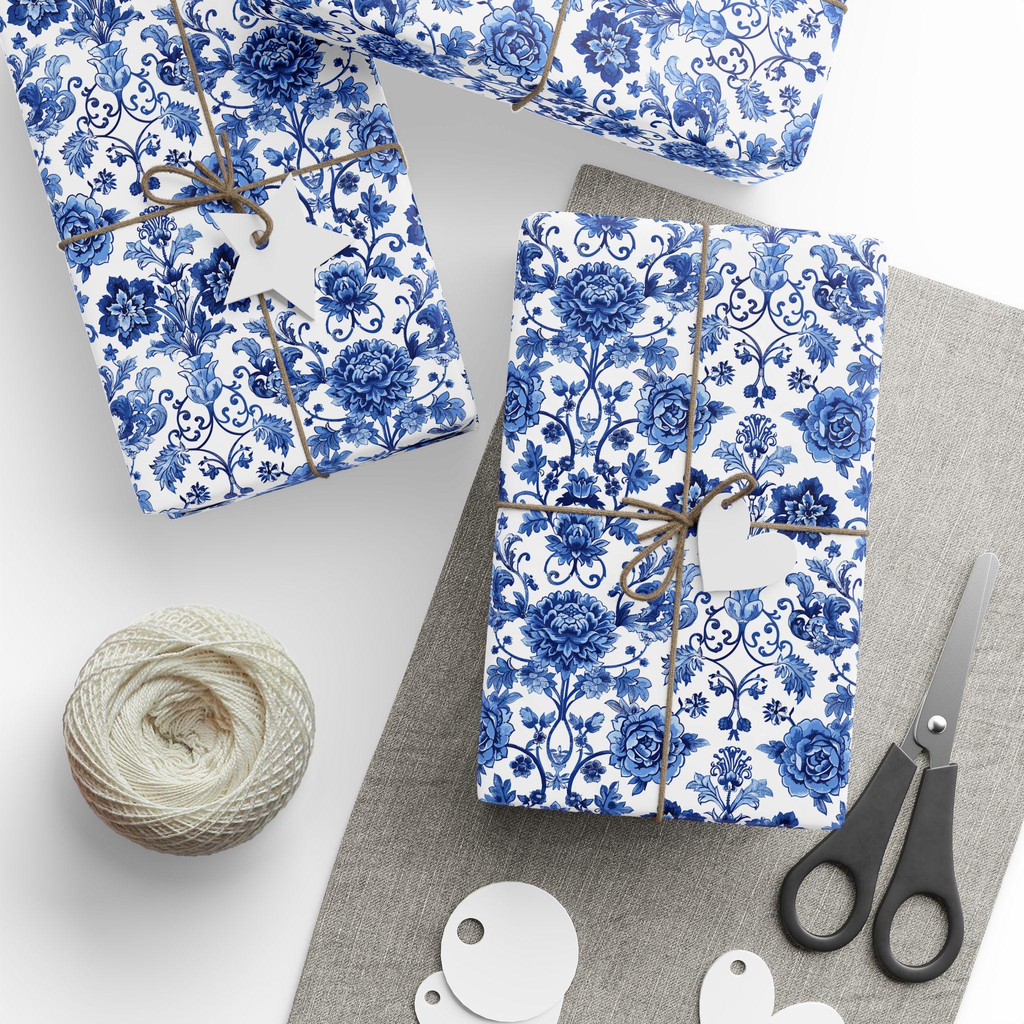Elegant Chinoiserie Wrapping Paper, Blue and White Florals, Cottagecore ...